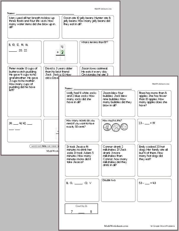 First Grade Word Problems Free Word Problem Worksheets For 2nd 
