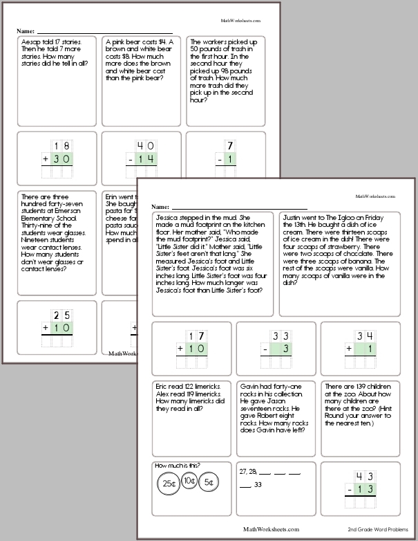 Grade 2 Addition Word Problem Worksheets 1 3 Digits K5 Learning 